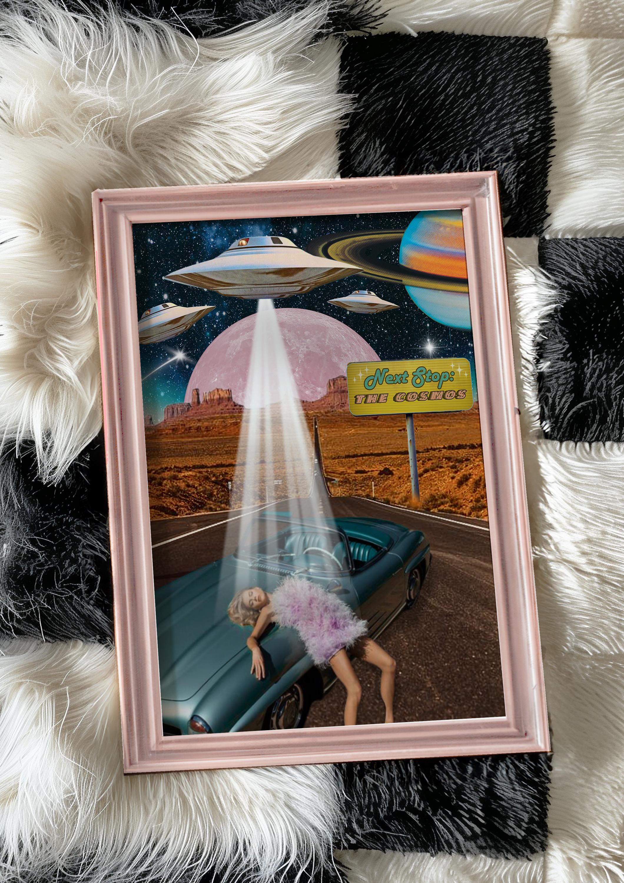 Retro Desert Wall Art Cosmic UFO Space Poster Print Western Retro 1950 ...