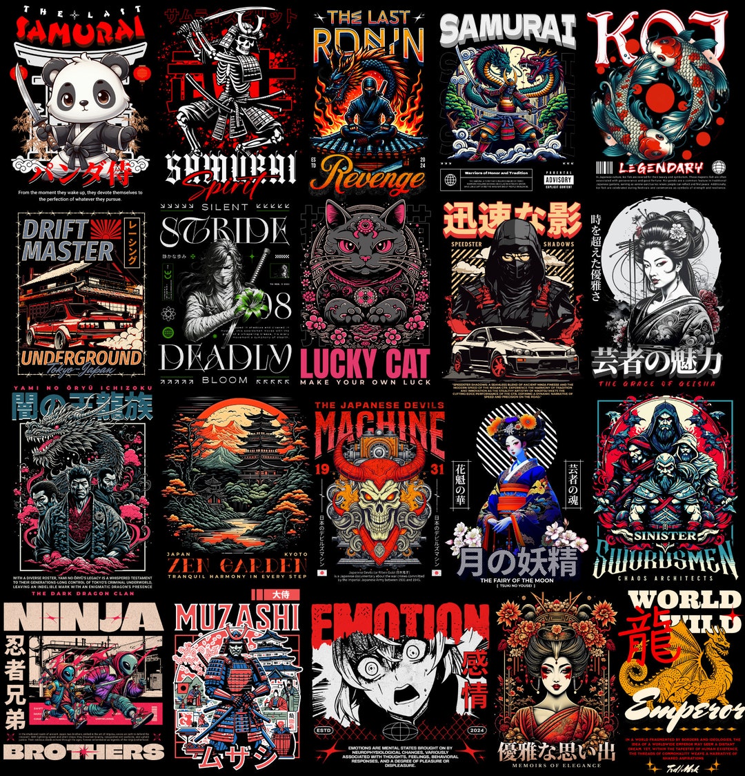 100+ Samurai Japanese Designs: T-shirt Design Bundle, Streetwear ...