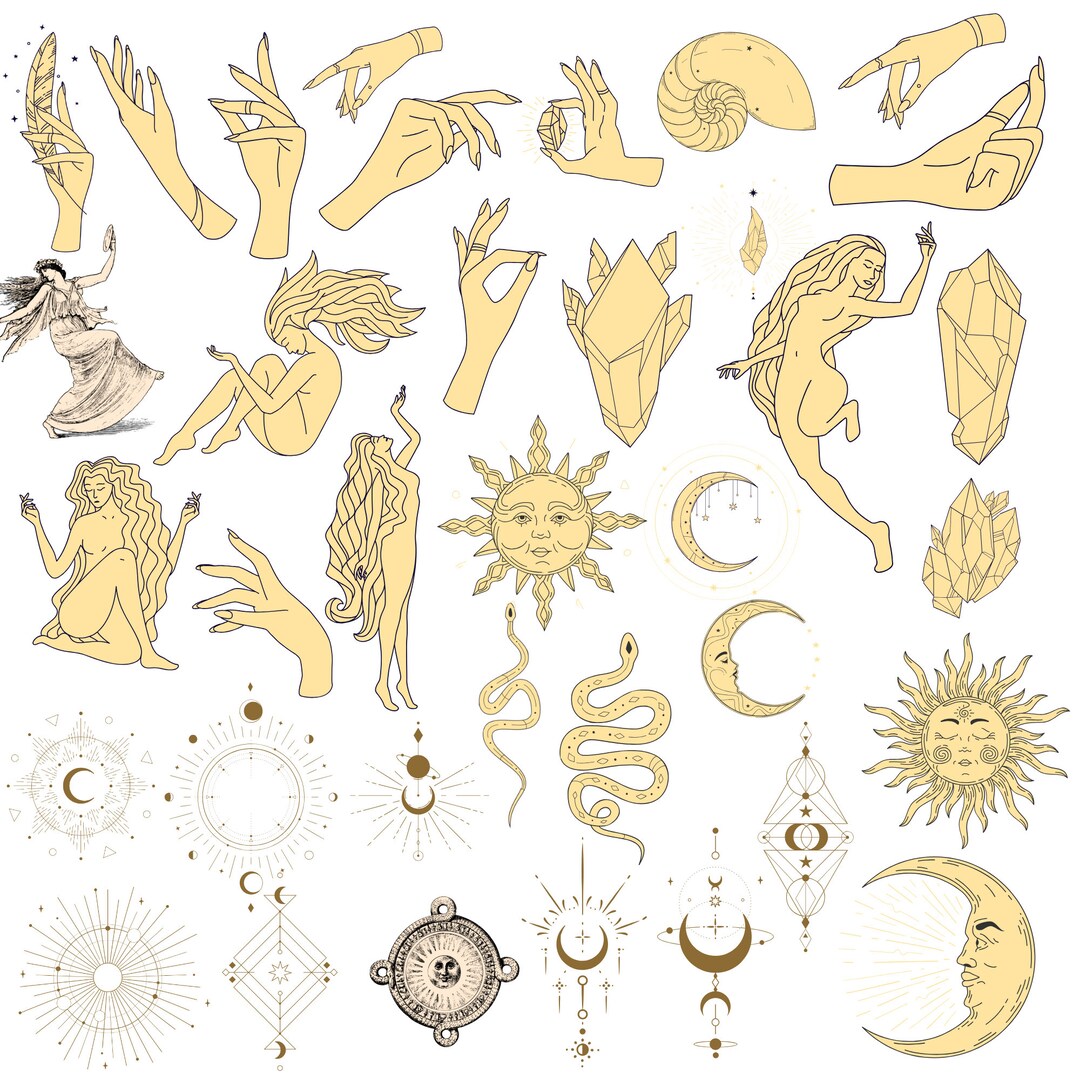 Mystical Clipart, Celestial, Boho Design Elements (SVG, PNG) - Etsy