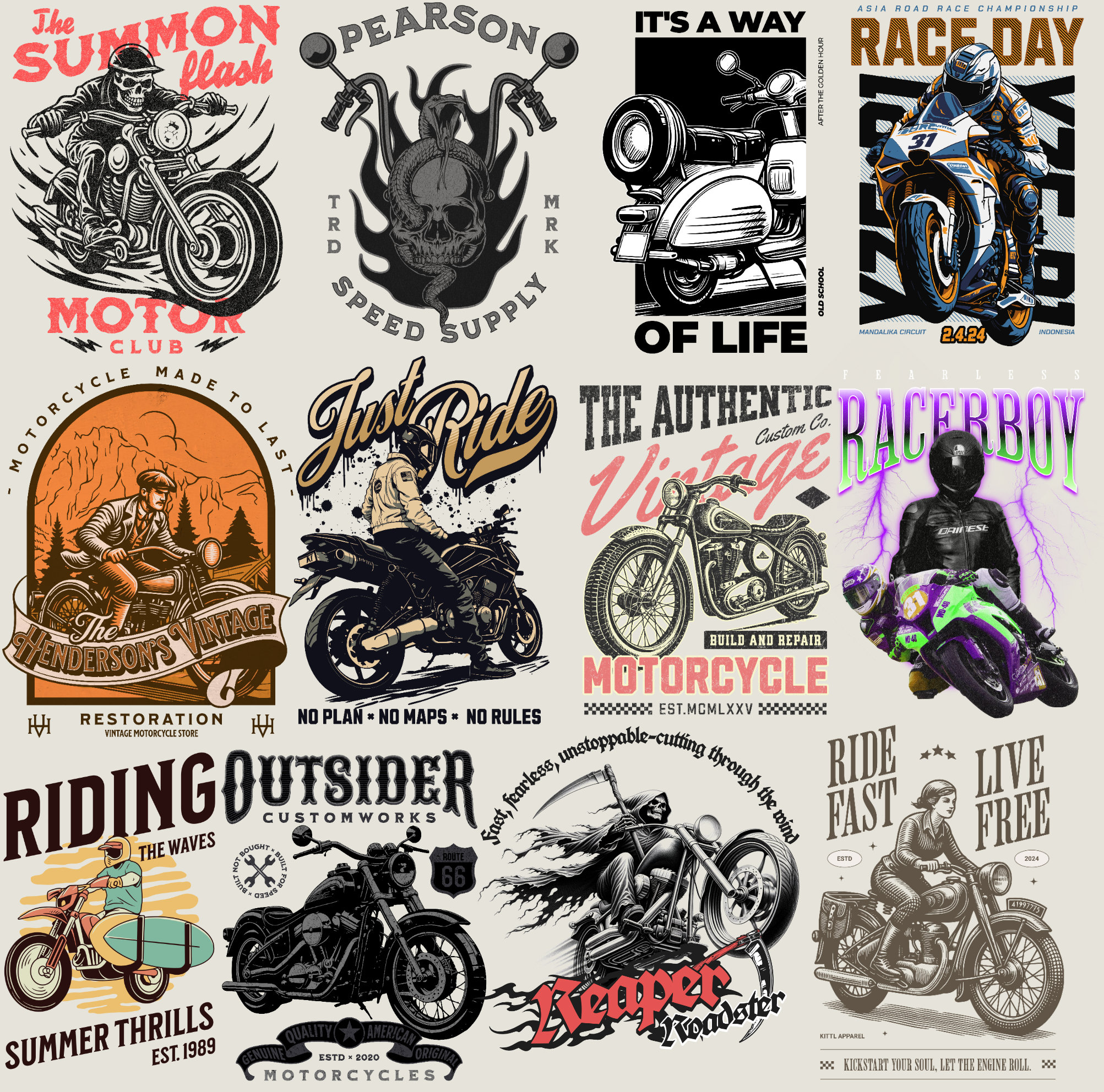 Ultimate Motorbike T-shirt Design Bundle: 100 Retro Motorcycle and ...
