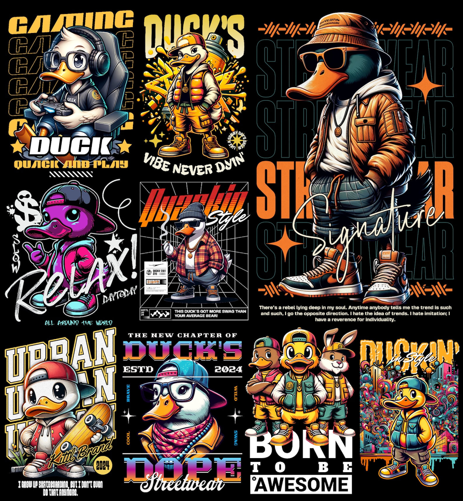 Streetwear Duck Designs in Cartoon Duck Hip-hop, Urban Sublimation ...