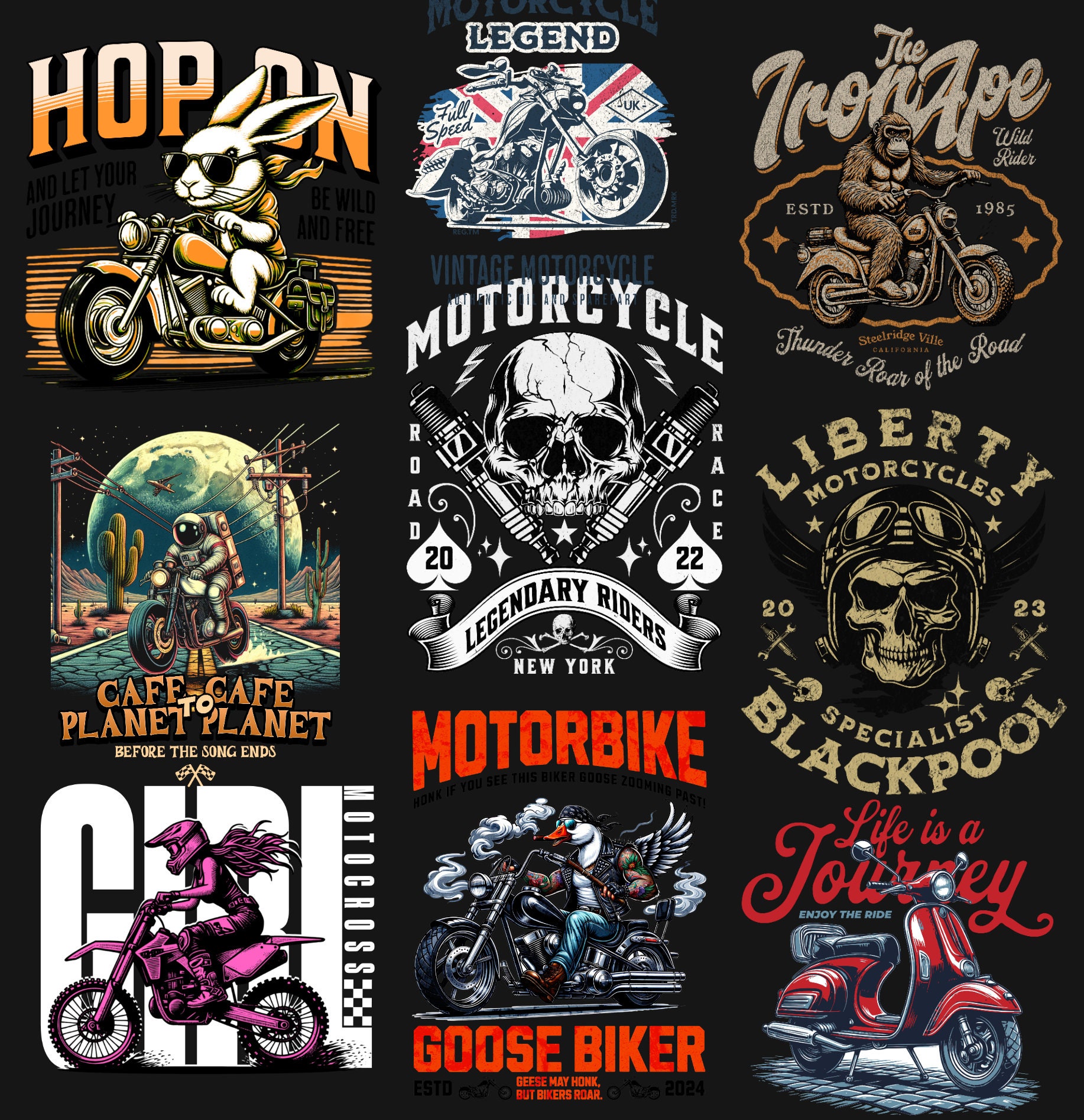 Ultimate Motorbike T-shirt Design Bundle: 100 Retro Motorcycle and ...