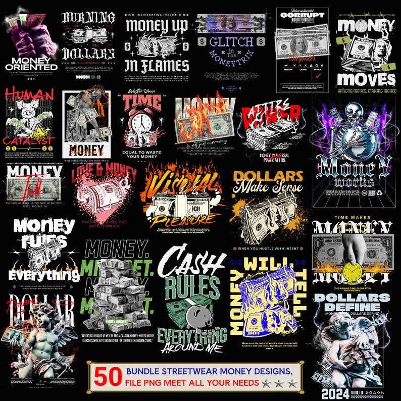 75+ Optimum Streetwear Money PNG Designs Bundle: T-shirt Graphics, Cash ...