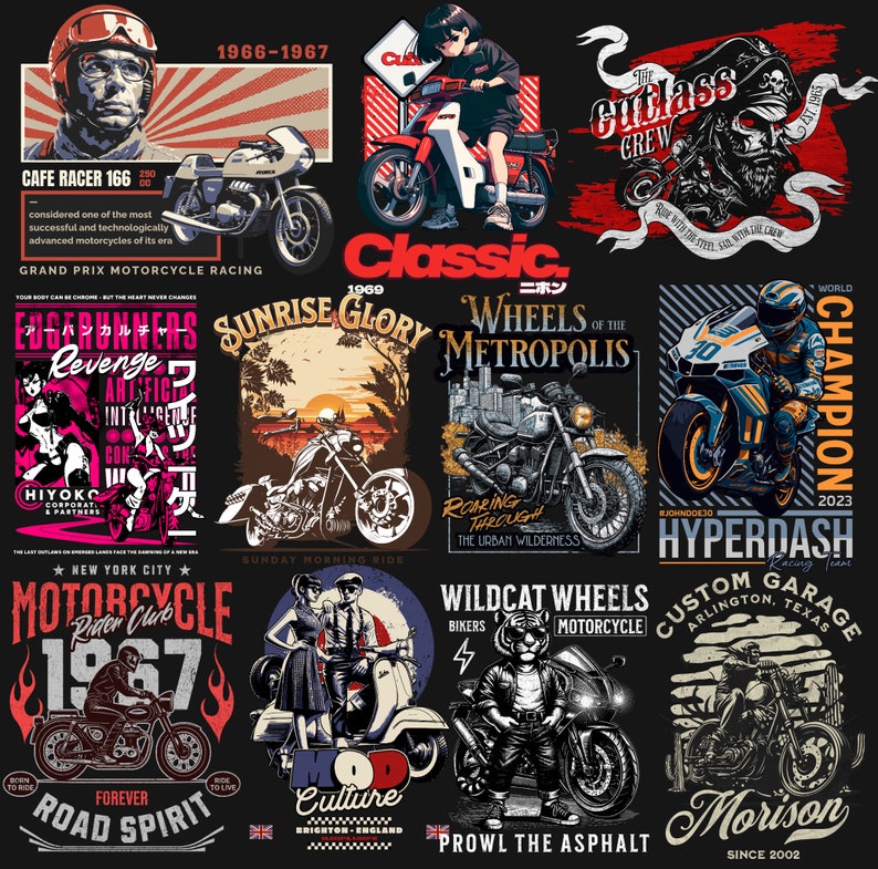 Ultimate Motorbike T-shirt Design Bundle: 100 Retro Motorcycle and ...