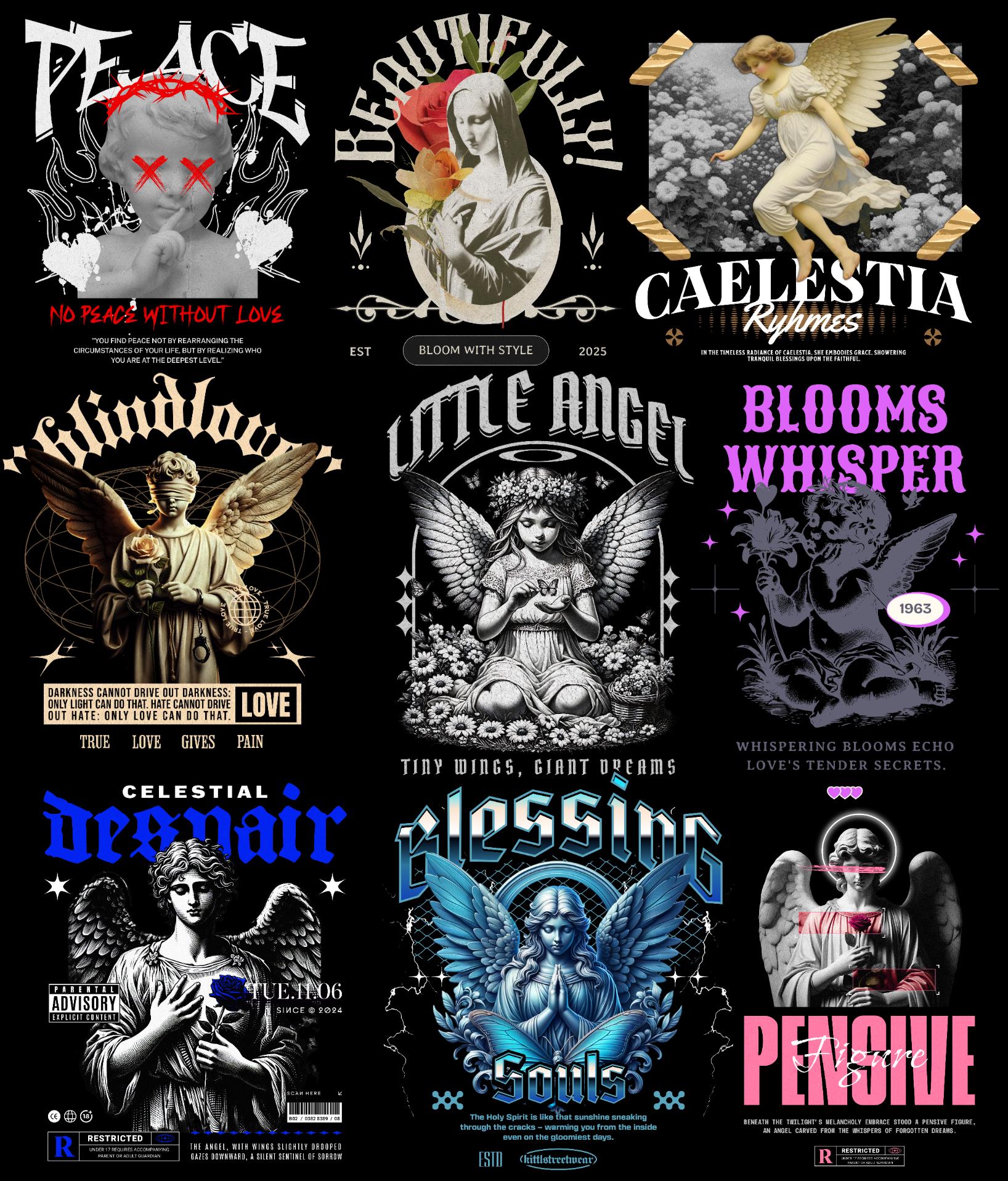 Angel Graphics Streetwear Bundle | Urban T-shirt Designs (PNG Digital ...
