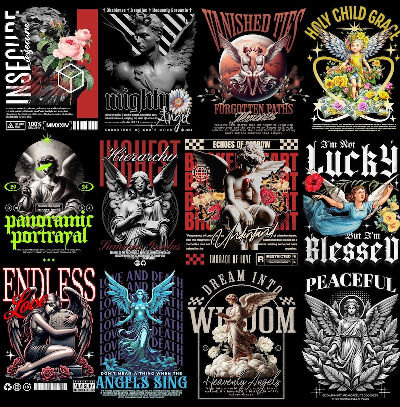 Angel Graphics Streetwear Bundle | Urban T-shirt Designs (PNG Digital ...