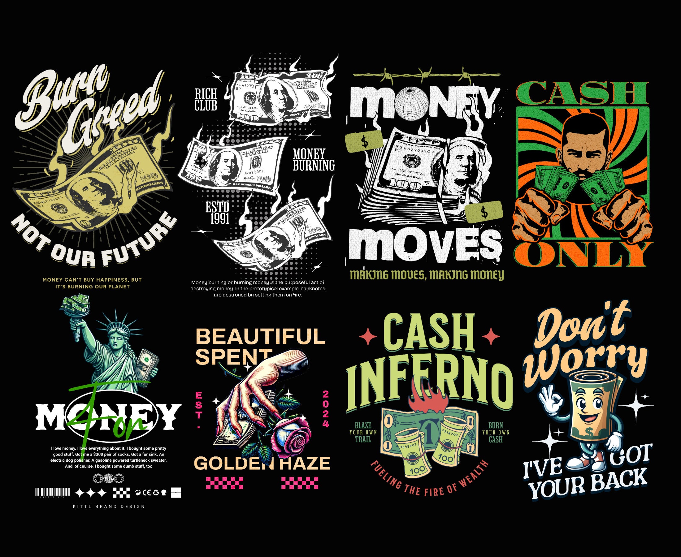 75 Optimum Streetwear Money PNG Designs Bundle: T-shirt Graphics, Cash ...