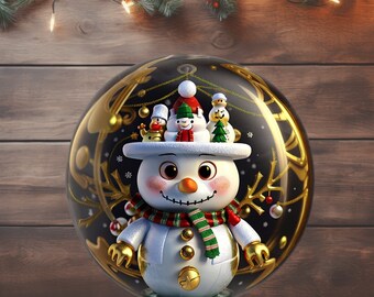 3D Gold Snowman Christmas Ornament Sublimation Designs Christmas Round ...