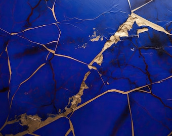 Blue and Gold Kintsugi Digital Pattern Instant Download - Etsy