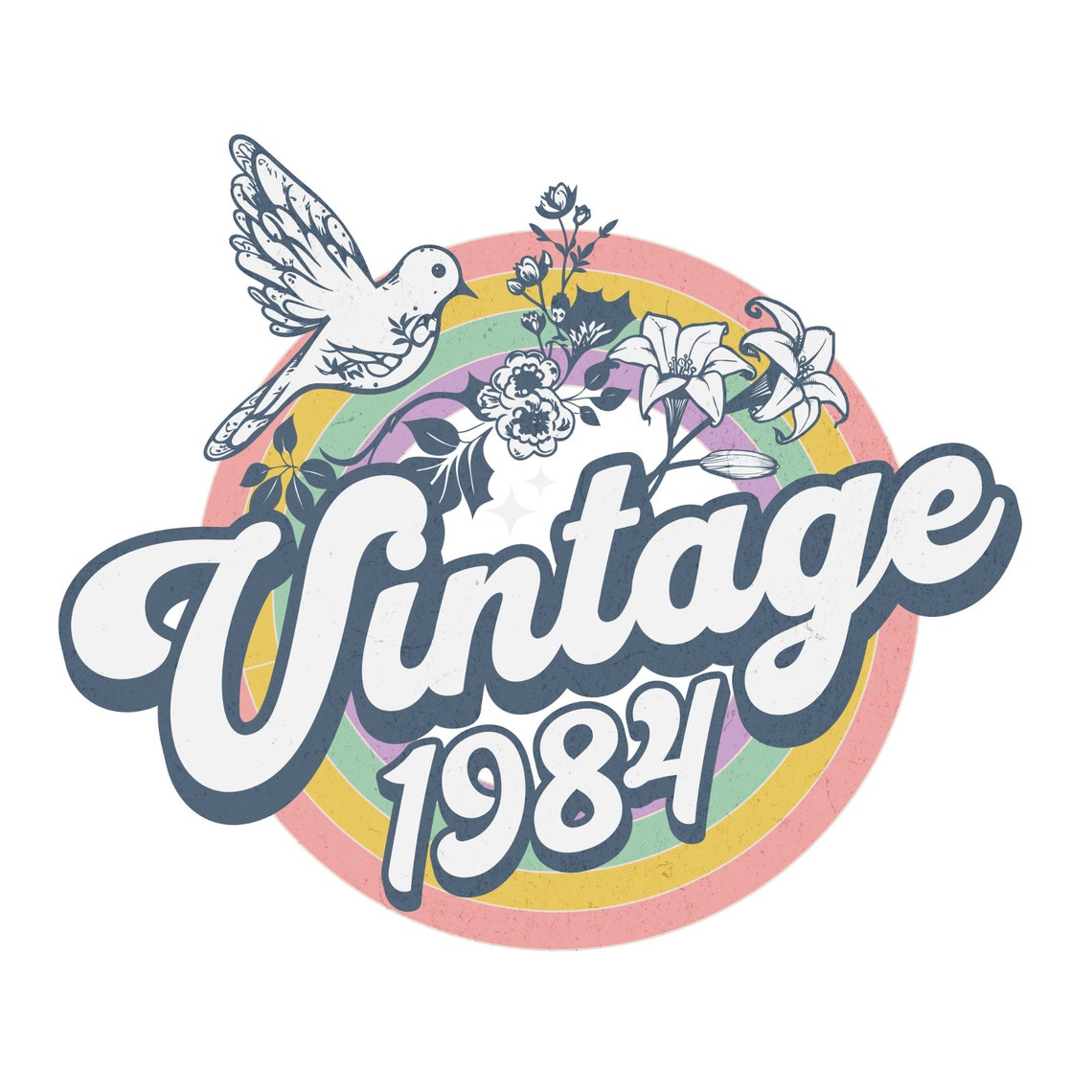 40th Birthday Png, Vintage 1983 Png, 40th Birthday Gift for Women, 40th Birthday Floral Png ...