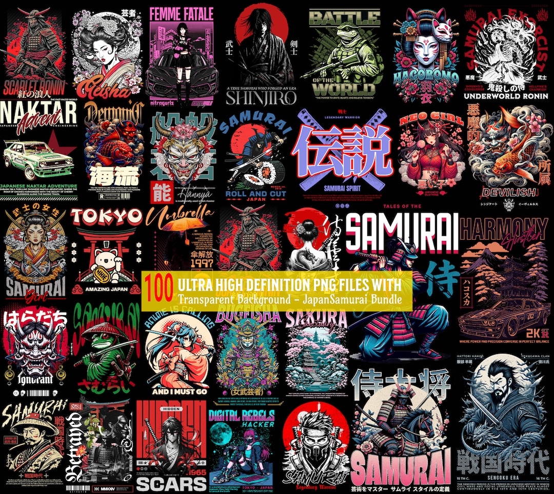 100+ Samurai Japanese Designs: T-shirt Design Bundle, Streetwear ...