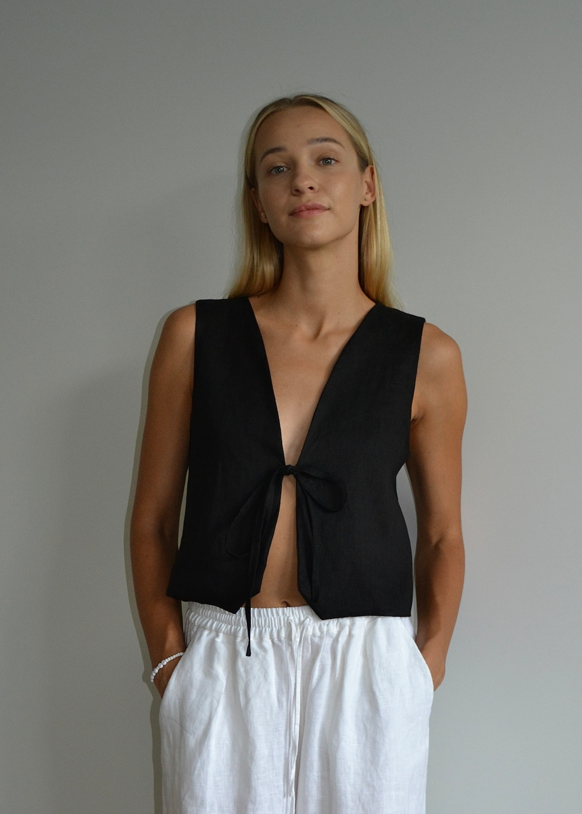 Linen Vest Women/ Linen Top Front Ties/ Vest for Women/ Linen Vest With ...