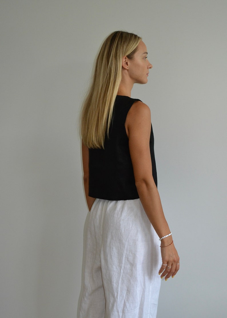 Linen Vest Women/ Linen Top Front Ties/ Vest for Women/ Linen Vest With ...
