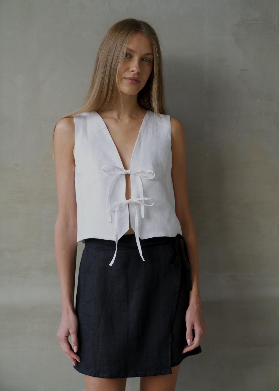 Black Linen Vest for Women/ Linen Top Front Ties/ Vest for Women/ Linen ...