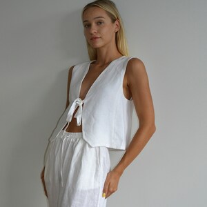 White Linen Tie-front Vest, Relaxed Fit Summer Top - Etsy