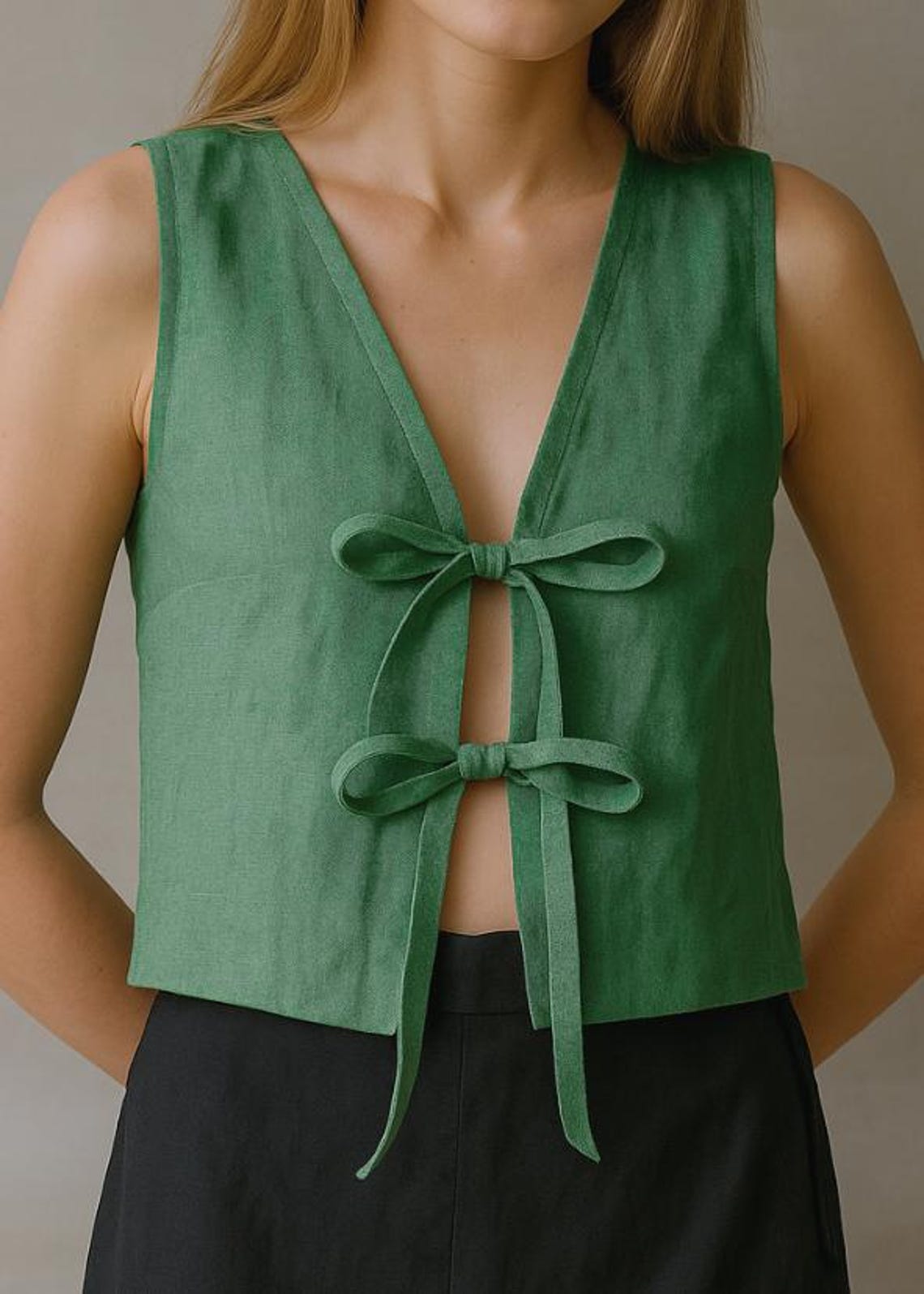 Tie-front Linen Vest, Sleeveless Crop Top, Handmade - Etsy