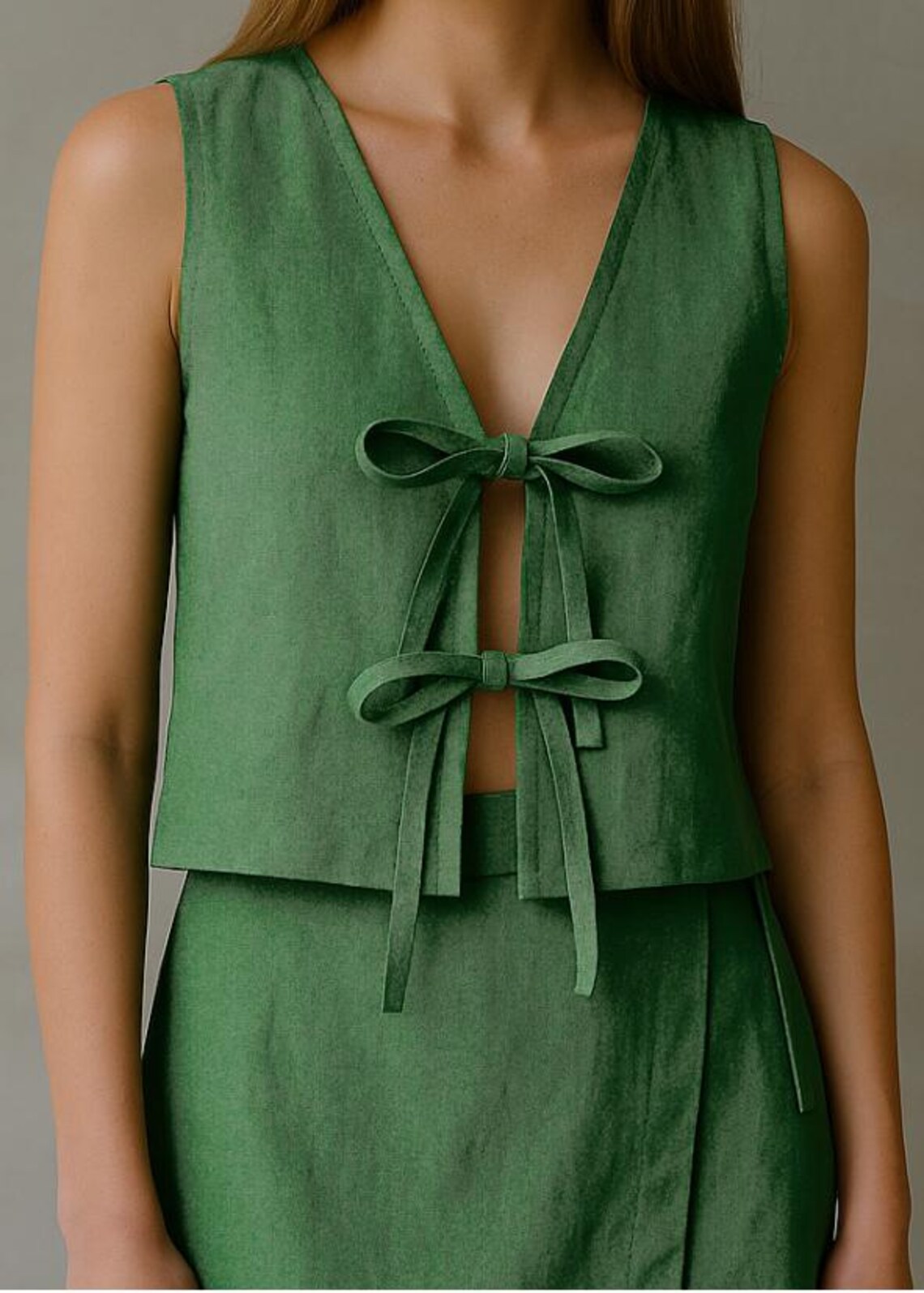Tie-front Linen Vest, Sleeveless Crop Top, Handmade - Etsy