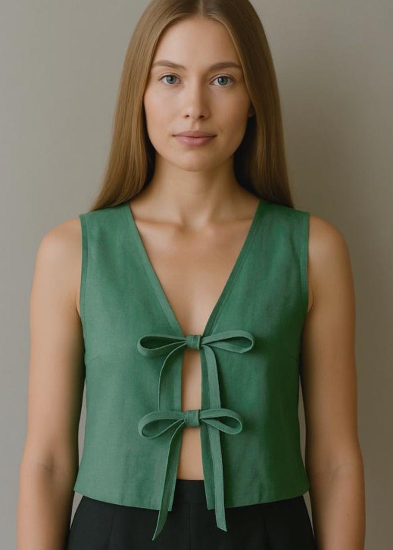 Tie-front Linen Vest, Sleeveless Crop Top, Handmade - Etsy