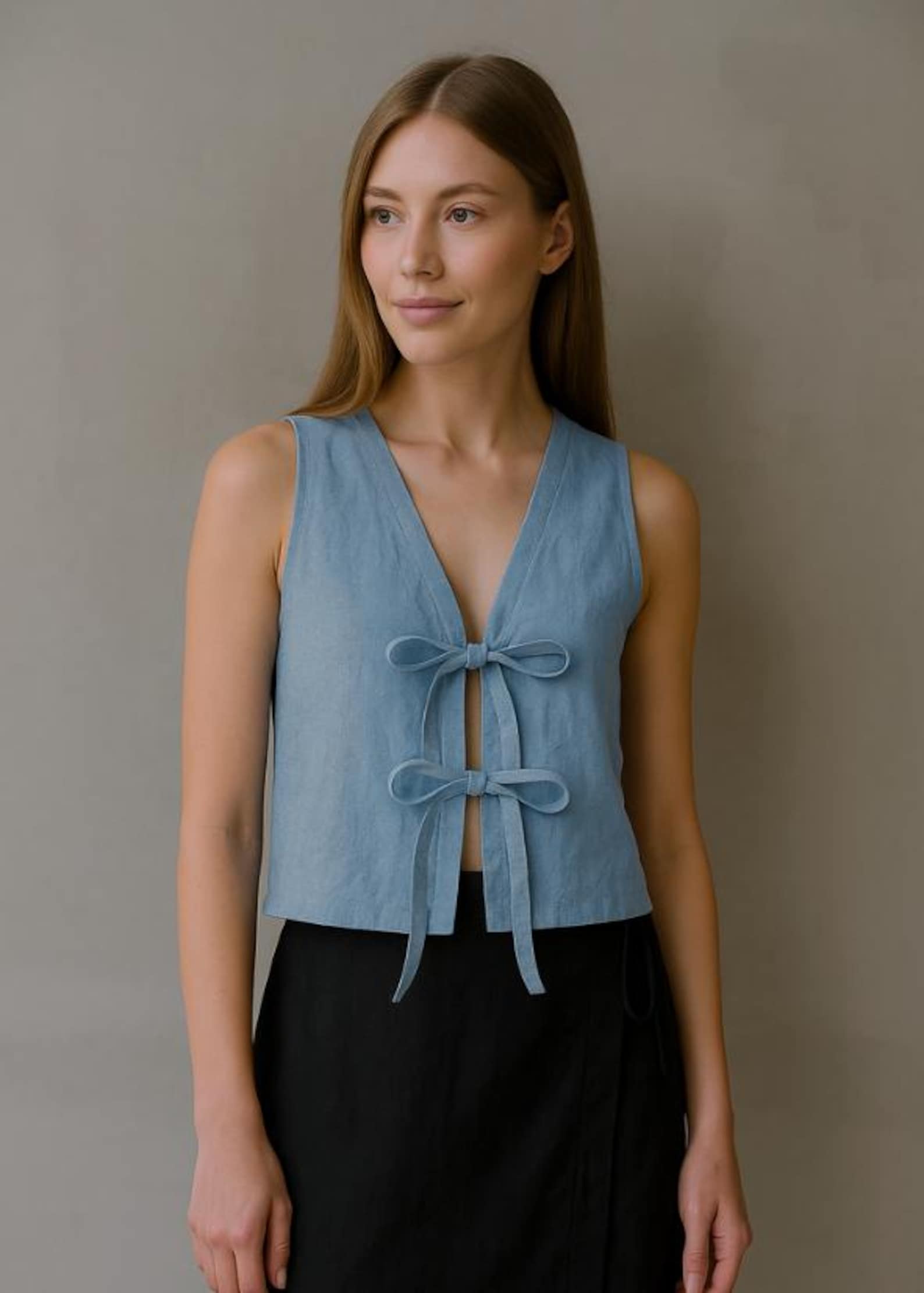 Linen Vest Top With Front Ties, Relaxed Fit - Etsy