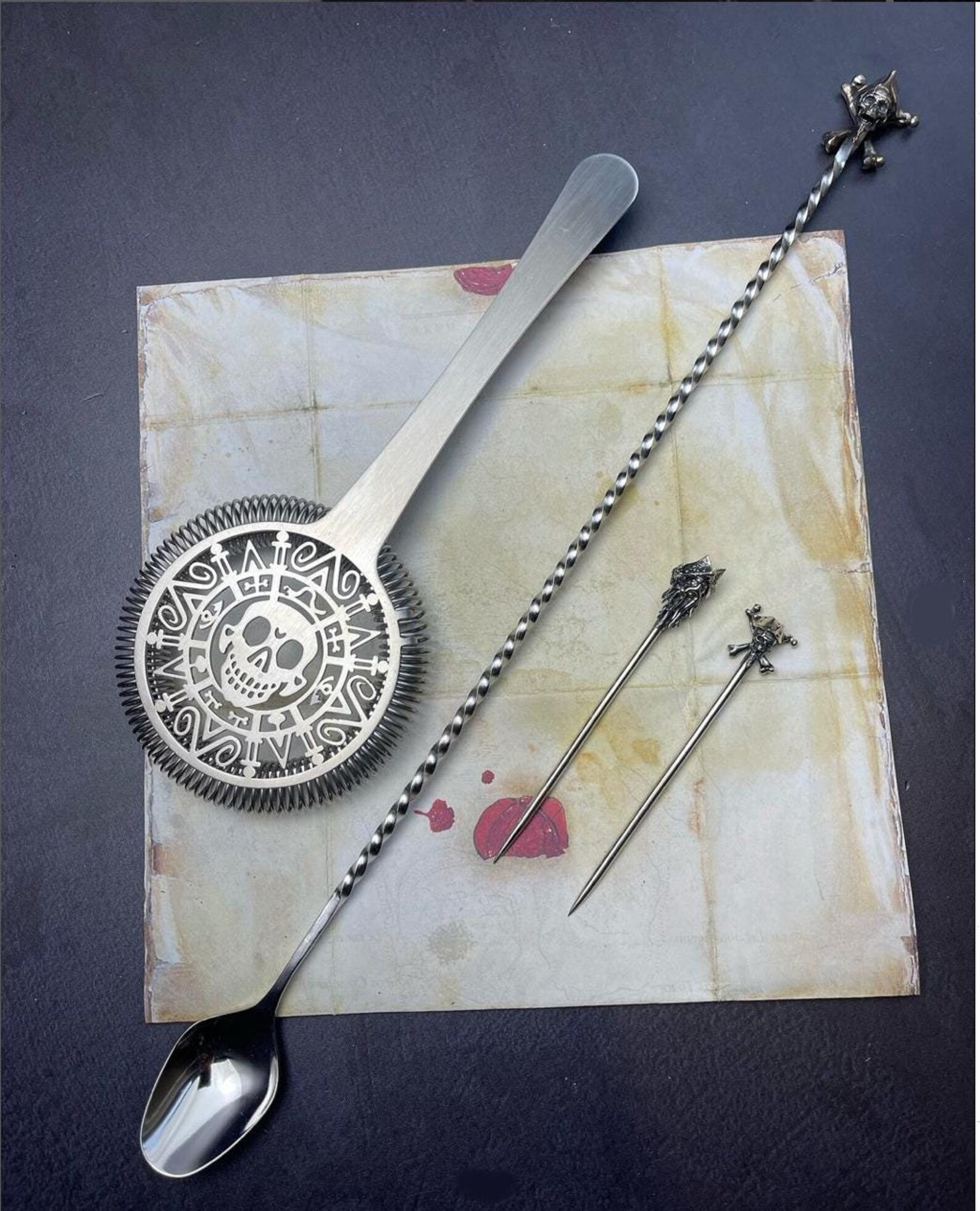 Pirates Crew Cocktail Set | Hawthorne Strainer, Spoon and 2 Skewers ...