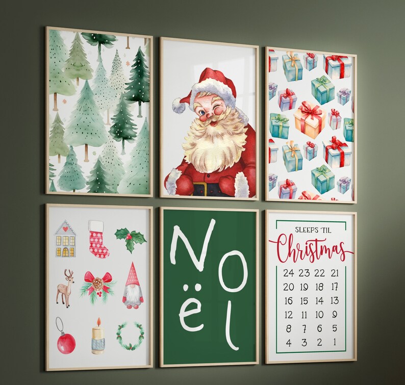 Christmas Gallery Wall Art Set of 6 Retro Christmas Printables Holiday ...