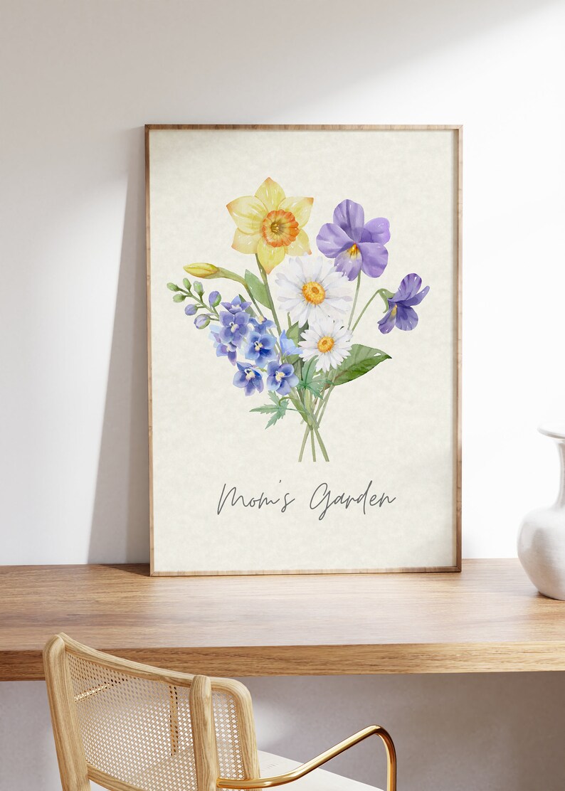 Birth Flower Family Bouquet, Nana's Garden, Mom's Garden, Personalized ...