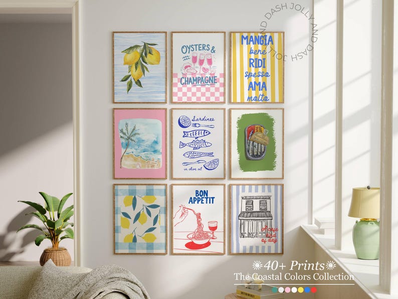 Colorful Coastal Wall Art Gallery Set Preppy Pink Posters Cool Girls ...