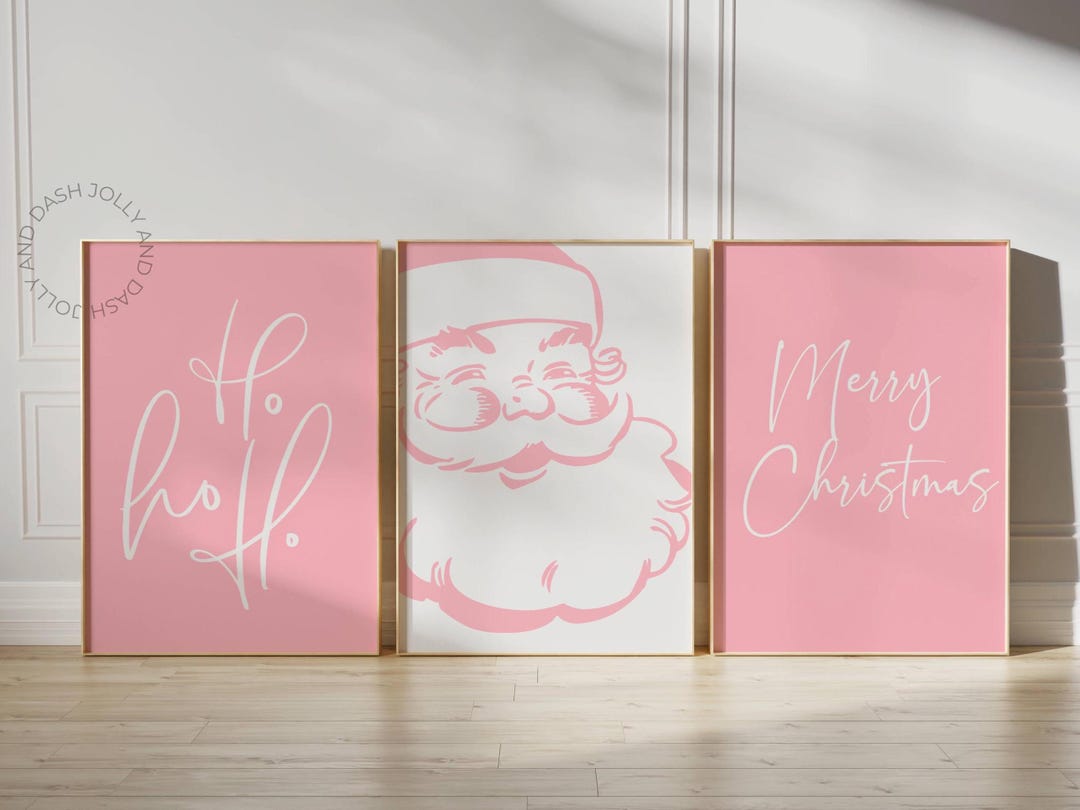 Pink Christmas Prints Holiday Decor Gallery Wall Art Set of 3 Festive ...