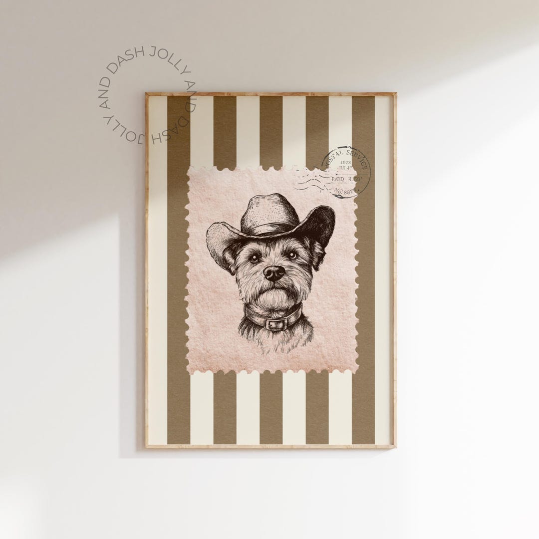 Yorkie Dog Cowboy Hat Sketch Print Yorkshire Terrier Wall Art Vintage ...