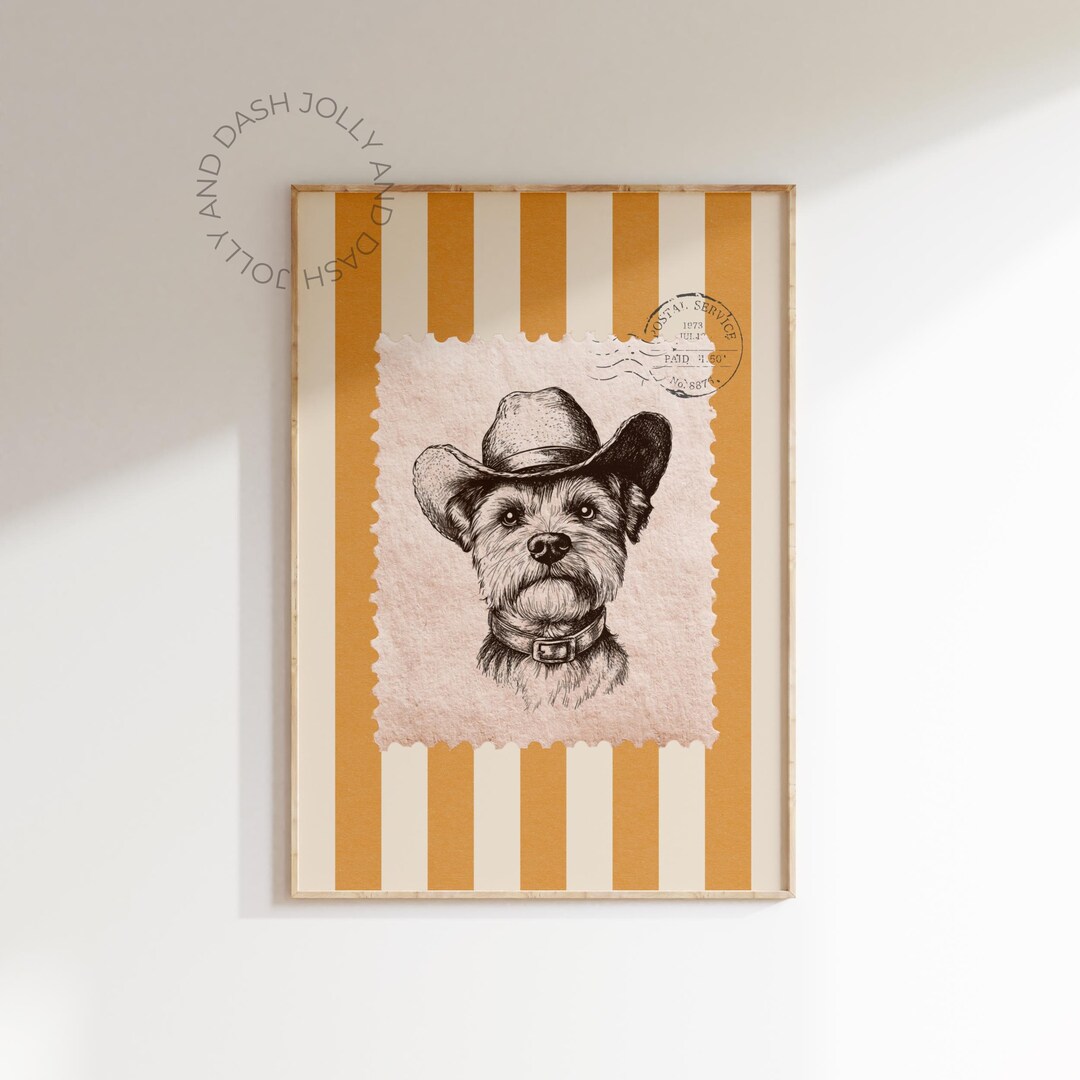 Yorkie Hund Cowboy Hut Skizze Print Yorkshire Terrier Wand Kunst ...