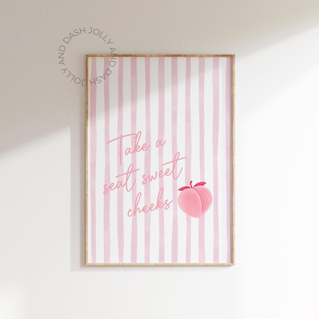 Take A Seat Sweet Cheeks Print Cute Bathroom Wall Art Pink Watercolor ...