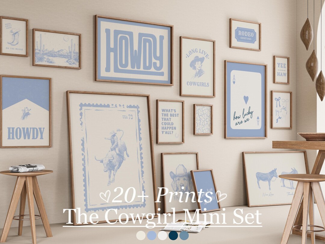 Country Western Wall Art Gallery Light Blue Coastal Cowgirl Decor Cool ...