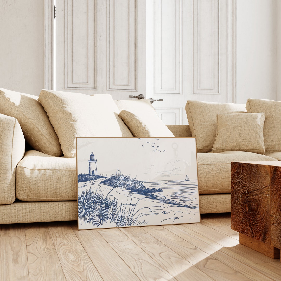 Lighthouse Sketch Coastal Granddaughter Wall Art Preppy Girl Decor Blue ...