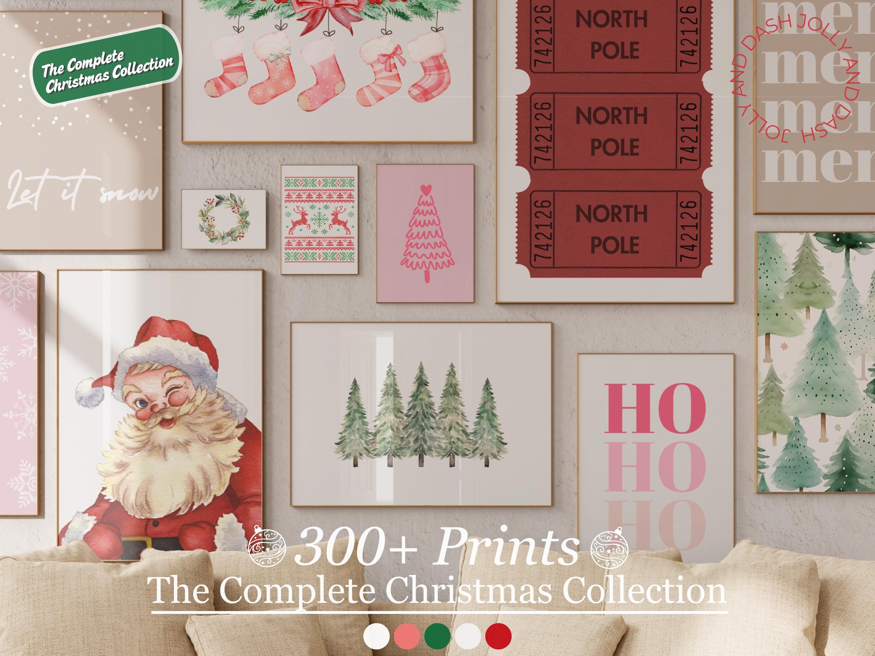 Retro Holiday Prints Large Christmas Wall Art Set Cozy Mid Century ...