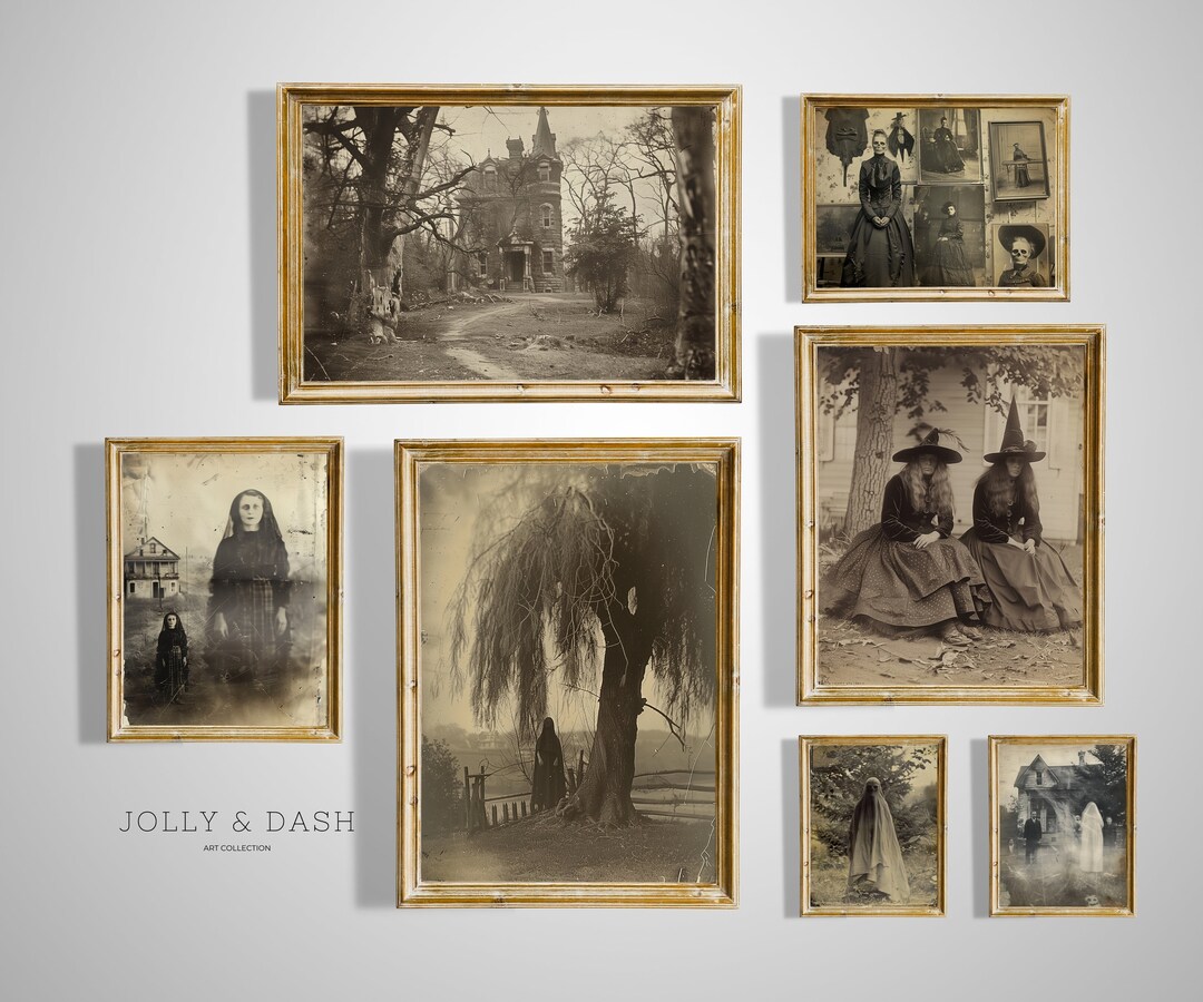 Spooky Vintage Halloween Wall Art Haunted House Photo Print Set of 7 ...