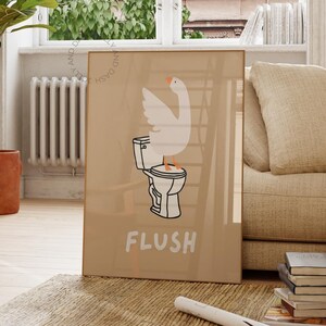 Silly Goose Neutral Beige Bathroom Prints Set of 3 Kids Wall Art Funny ...