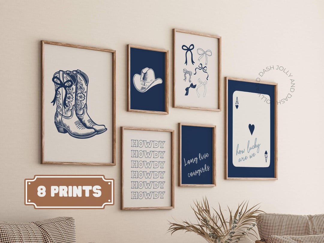 Western Decor, Coastal Cowgirl Prints, Gallery Wall Set, Navy Blue Wall ...