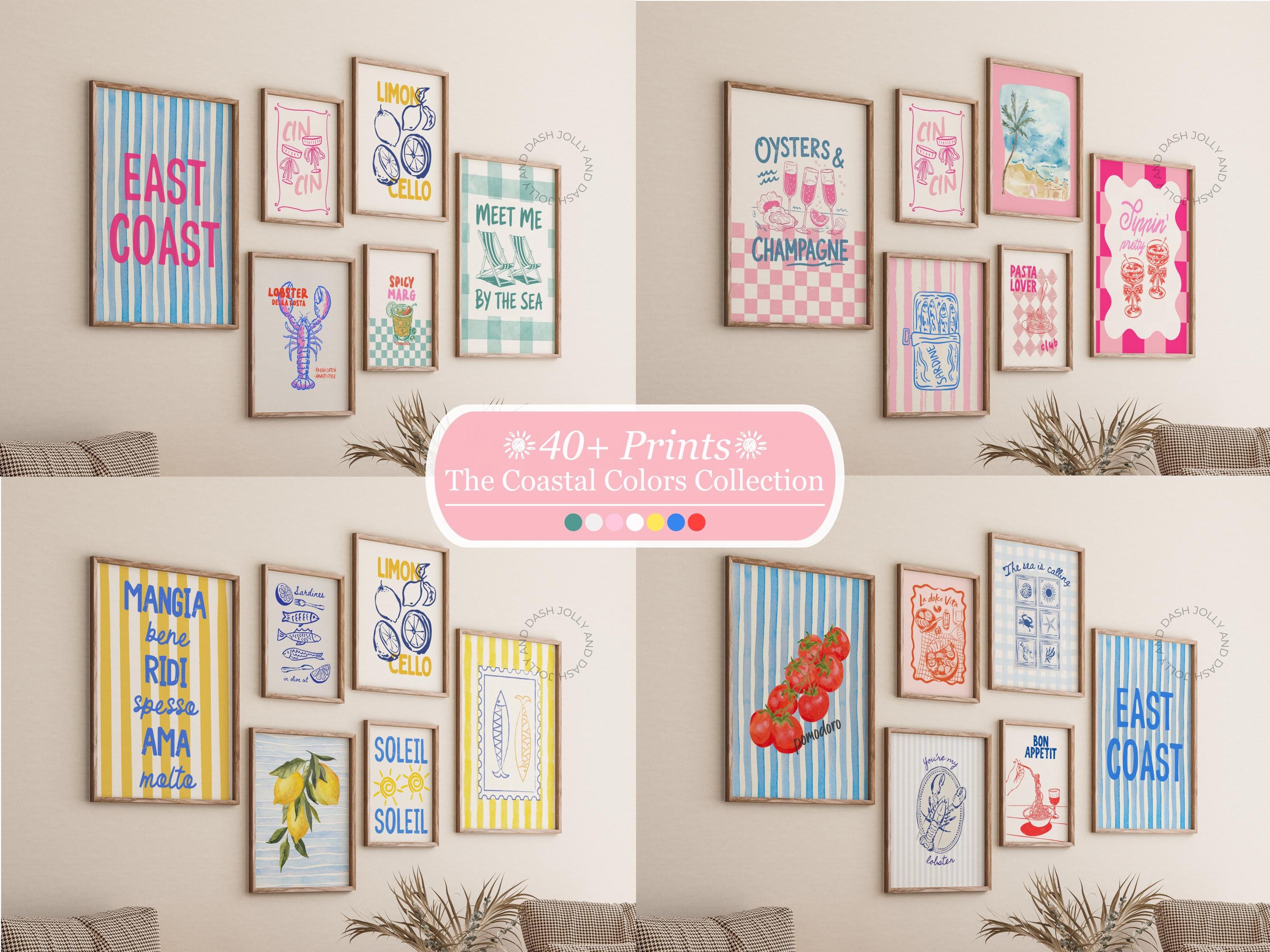 Colorful Coastal Wall Art Gallery Set Preppy Pink Posters Cool Girls ...