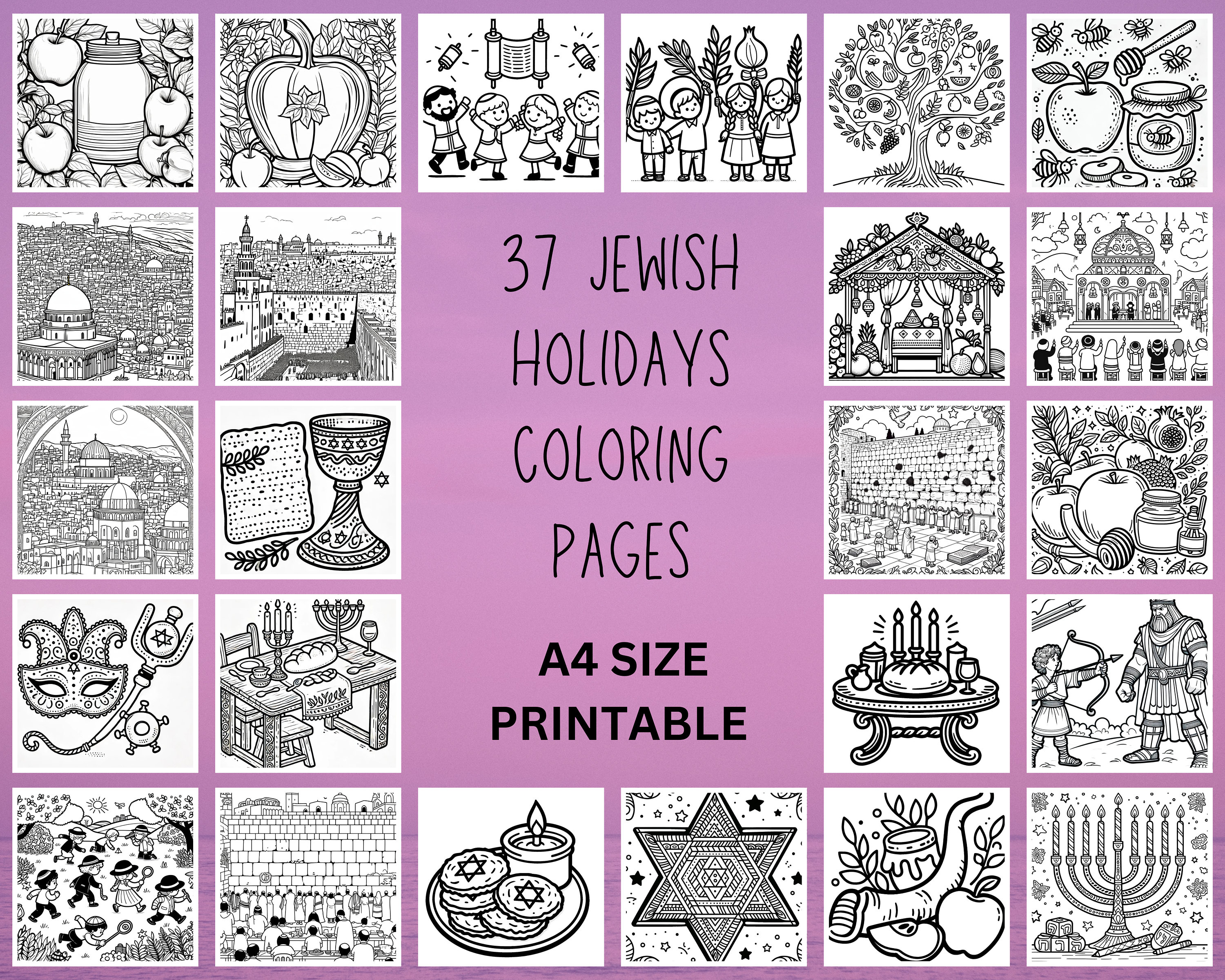 Jewish Holiday Coloring Book: 37 Fun Pages for Kids (PDF) - Etsy