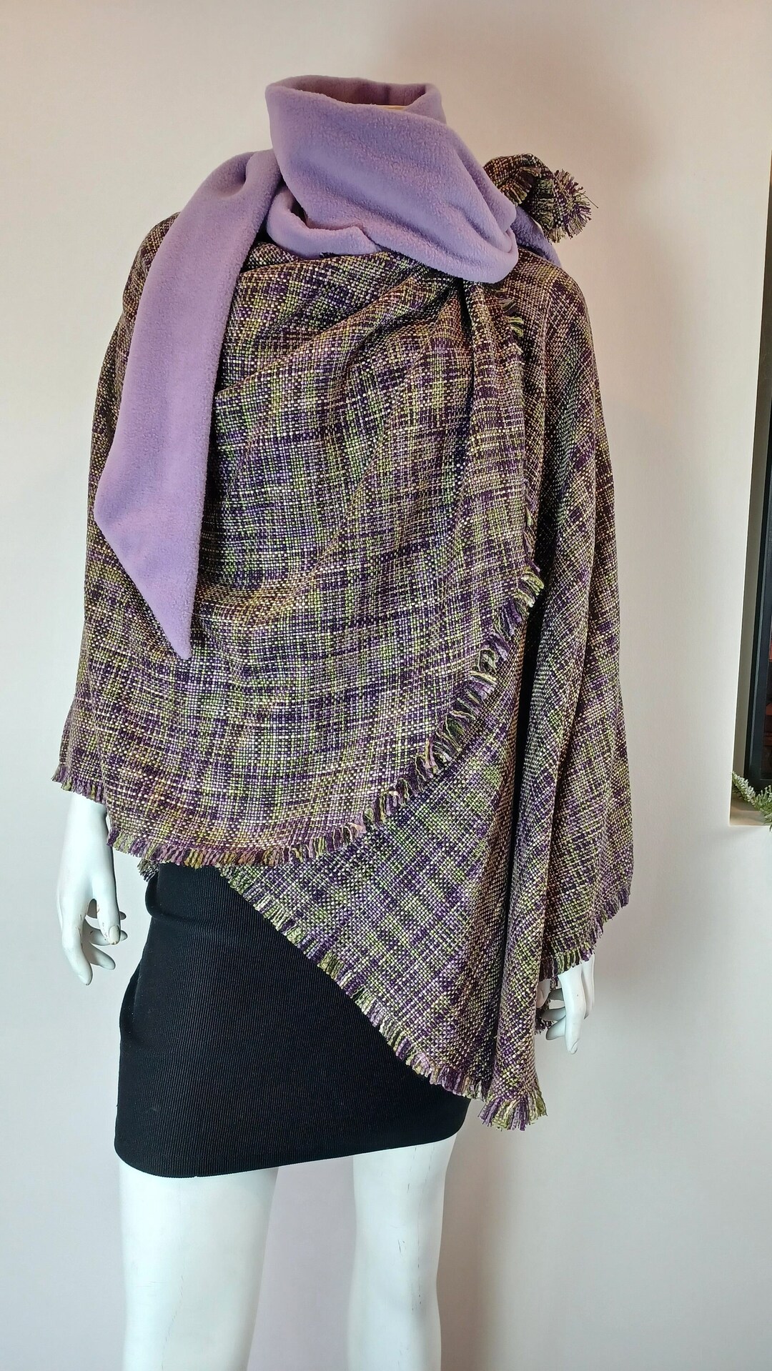 Beautiful and Warm Purple/green/beige Poncho Cape With Front Opening ...