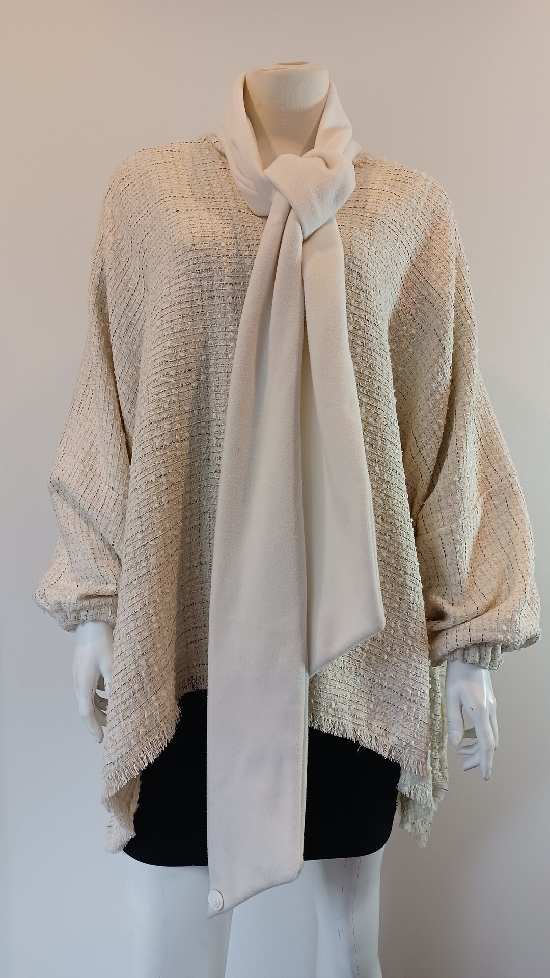 Perfectly Cozy Long Beige/cream Poncho Cape With Front Opening and ...