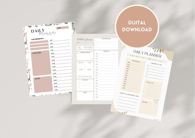 Minimalist Daily Planner Printable - 3 Pack Aesthetic Productivity ...