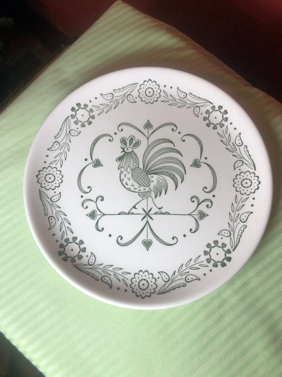 Scio Pottery Provincial Green Rooster Weathervane Style 9.25” Dinner ...