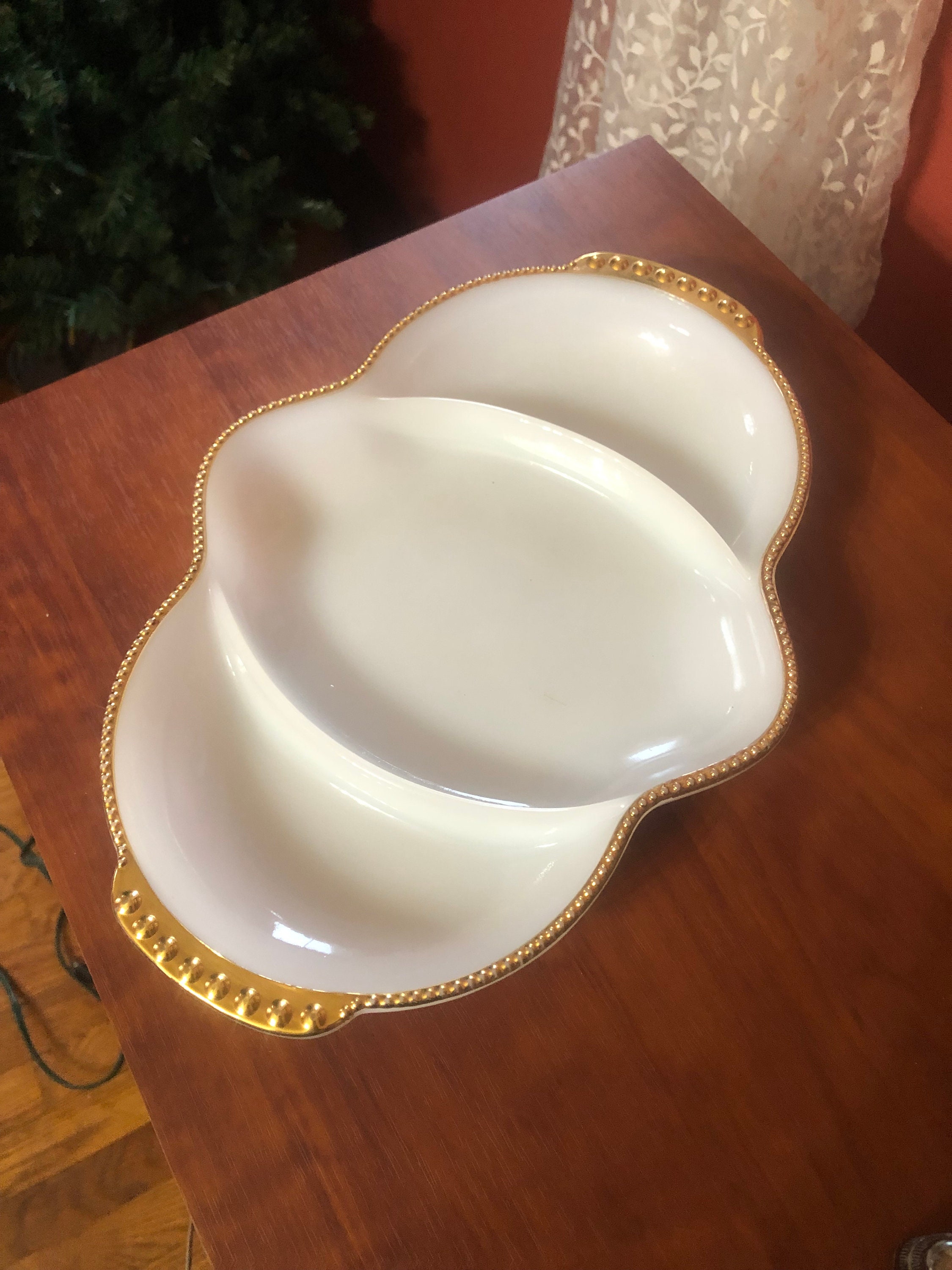 Fire King Ovenware Triple Divided Milk Glass Dish Gold Trim - Etsy