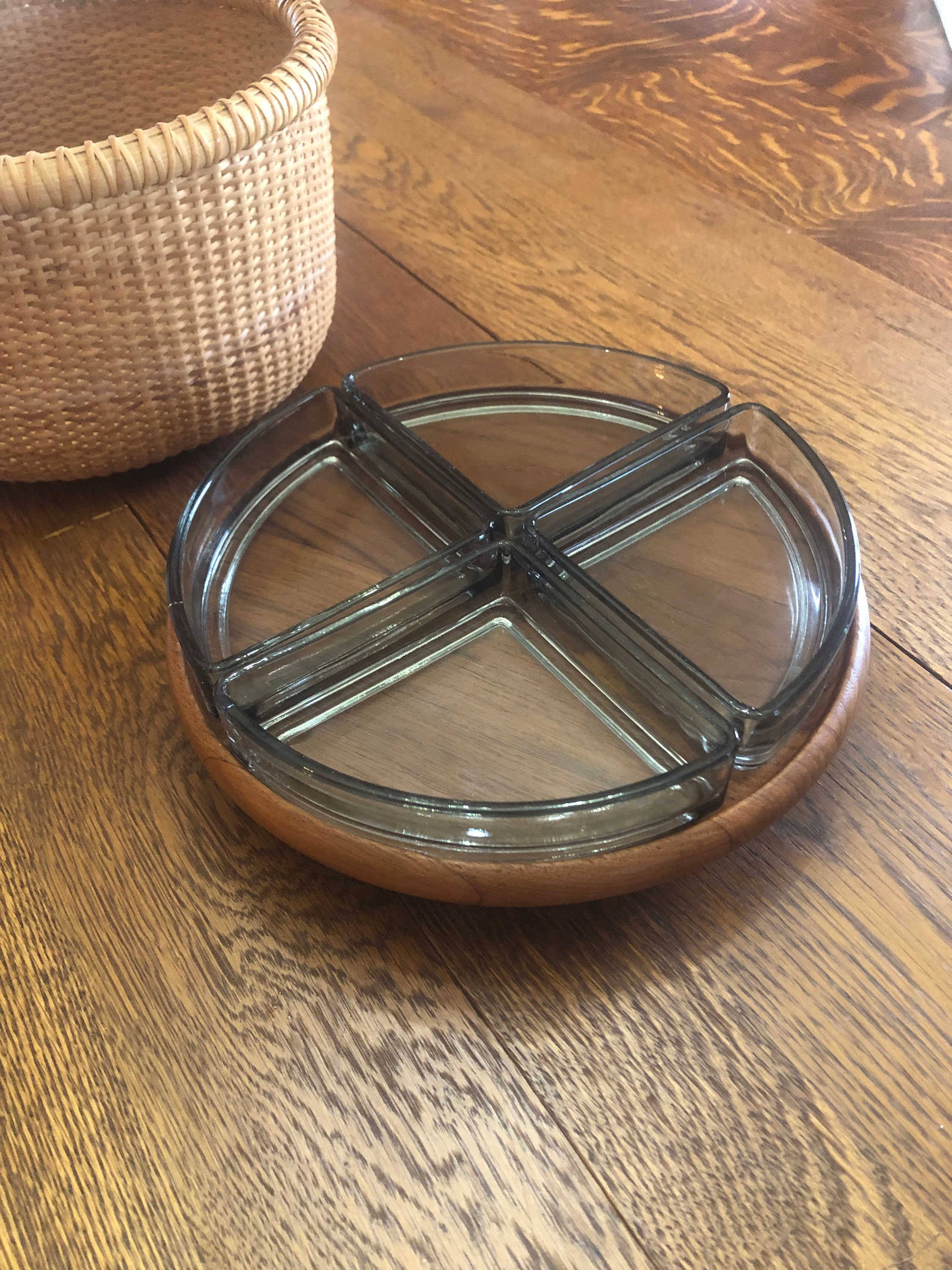 Rare Find DIGSMED 103 TEEKWOOD Lazy Susan Made in Denmark Relish Glass ...