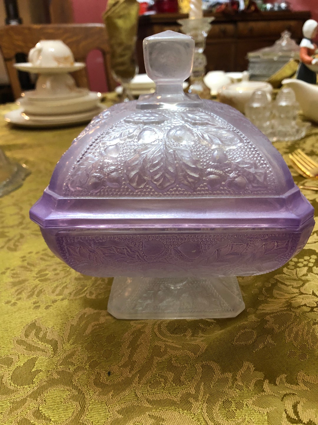 Westmoreland Frosted Purple Square Pedestal Dish W Lid Acorns - Etsy