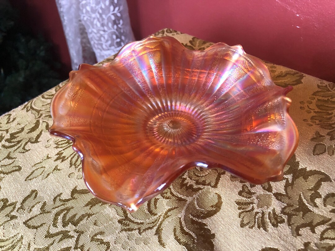 Fenton Stippled Rays Ruffled Edge Bowl 6” Carnival Glass Orange - Etsy