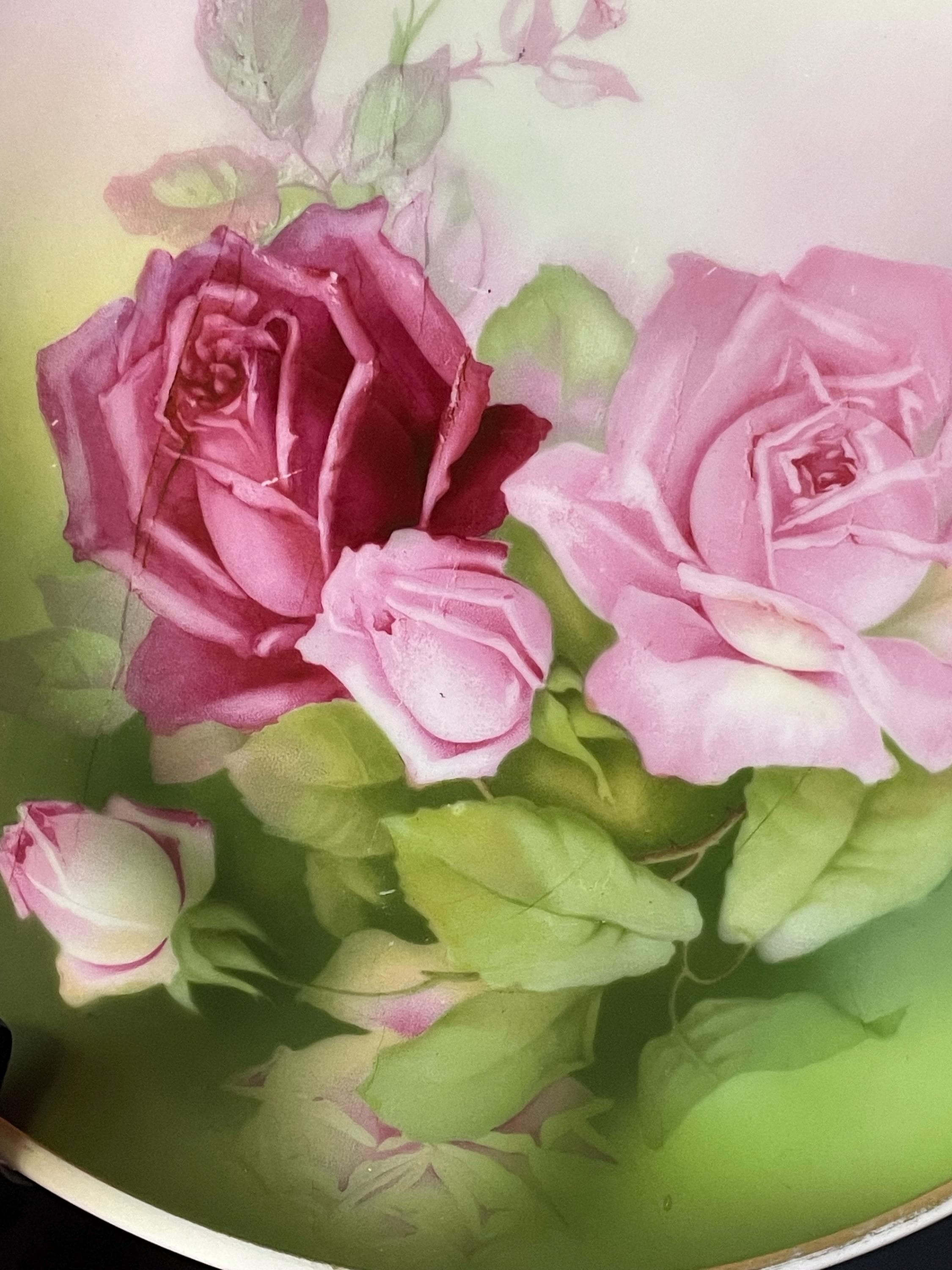 Hand-painted Pink Roses Plate: Thomas Sevres Bavaria Wall Decor - Etsy