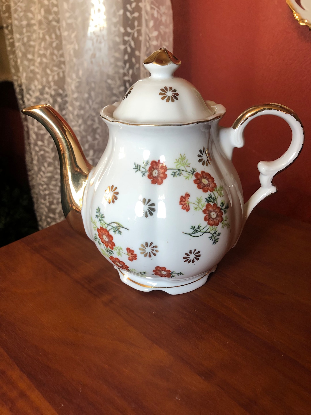 Trimont Ware of Japan Teapot Brown Floral With Brillaint Gold Trim and ...