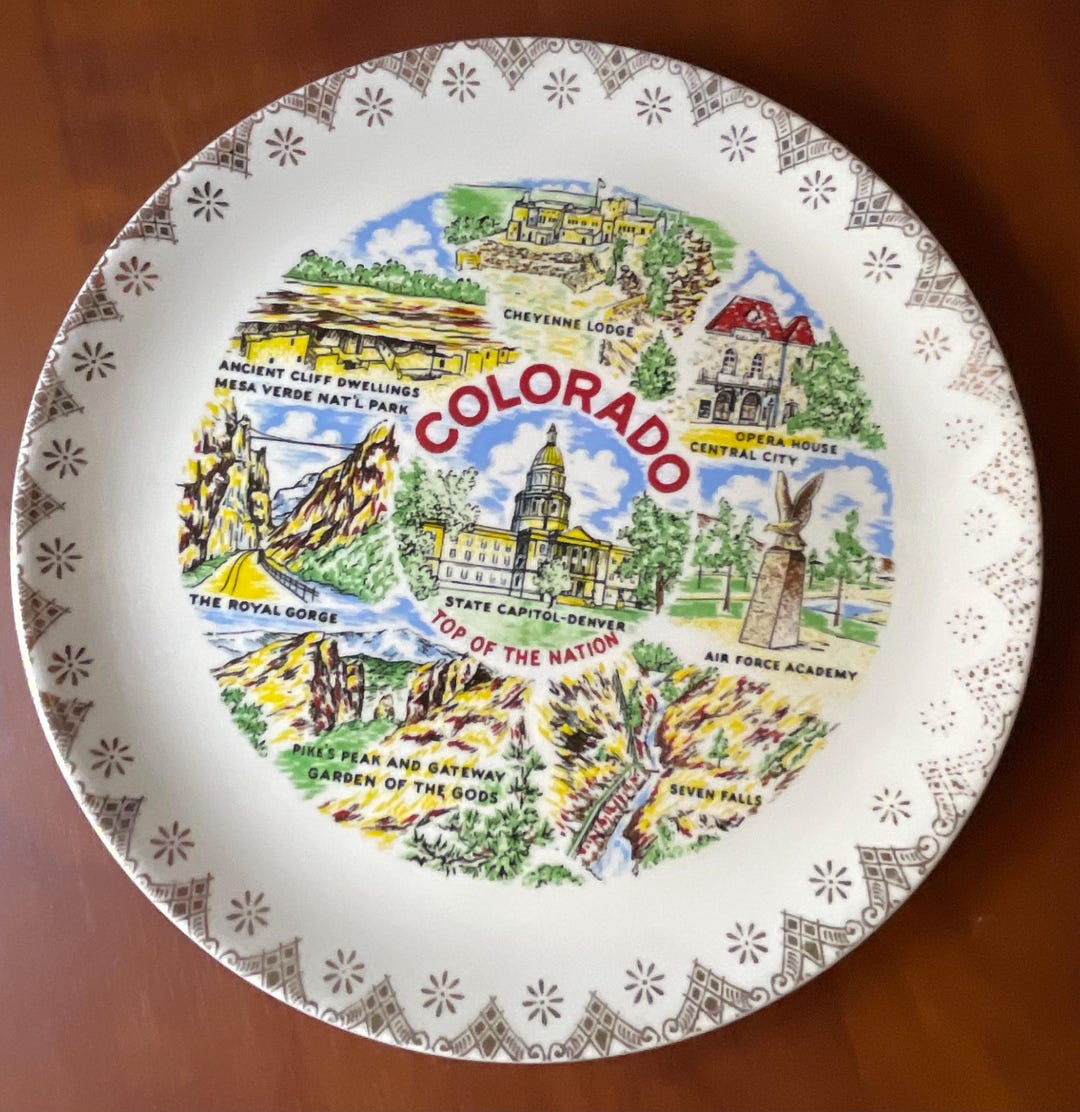 Vintage Colorado State Plate: 22k Gold Accent, Grandma Core MCM Decor ...